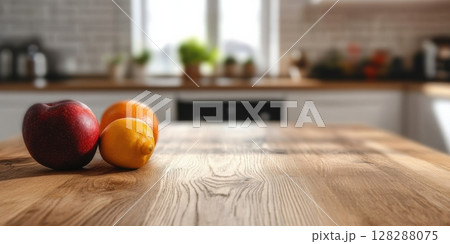 Fresh fruits on a wooden kitchen table with...のイラスト素材 [128288075] - PIXTA