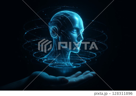 Futuristic holographic human head floating...のイラスト素材 [128311896] - PIXTA