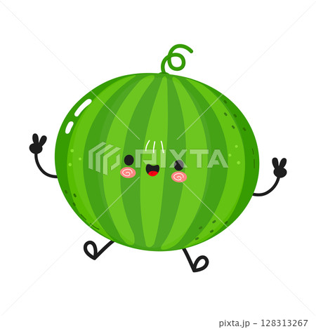 A happy watermelon cartoon character gives a...のイラスト素材 [128313267] - PIXTA