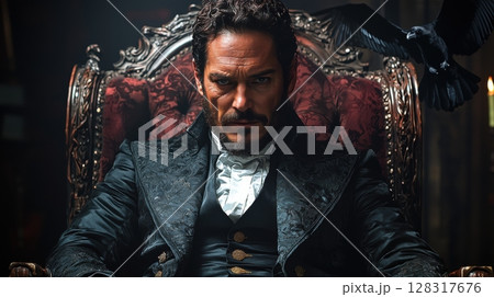 regal man sits on intricately designed gothic...のイラスト素材 [128317676] - PIXTA