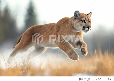 Puma in action: Wildlife scene of a big cat...のイラスト素材 [128322035] - PIXTA