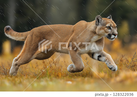 Wildlife shot of a puma running in nature,...のイラスト素材 [128322036] - PIXTA