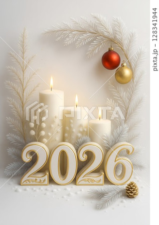 2026 new year candles with holiday decor and...のイラスト素材 [128341944] - PIXTA