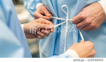 Medical Staff Tying Surgical Gown Strings in...のイラスト素材 [128348442] - PIXTA