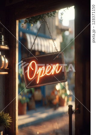 POV of Flipping an Open Sign on a Cafe Door in...のイラスト素材 [128371150 ...