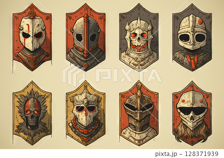 Mystic knight portraits set in metal armor....のイラスト素材 [128371939] - PIXTA