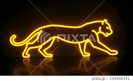 High-voltage yellow panther illustration, neon...のイラスト素材 [128400141 ...