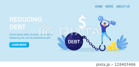 Happy man with big key. Male borrower opened...のイラスト素材 [128403466] - PIXTA