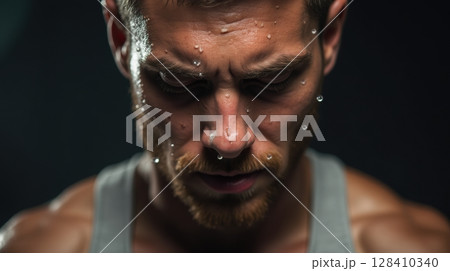 Beads of sweat rolling down a manのイラスト素材 [128410340] - PIXTA
