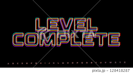 LEVEL COMPLETE glitched RGB word. Cyberpunk...のイラスト素材 [128418287] - PIXTA