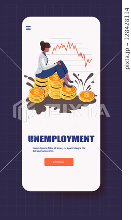 Unemployment crisis woman sitting on coins...のイラスト素材 [128428114] - PIXTA