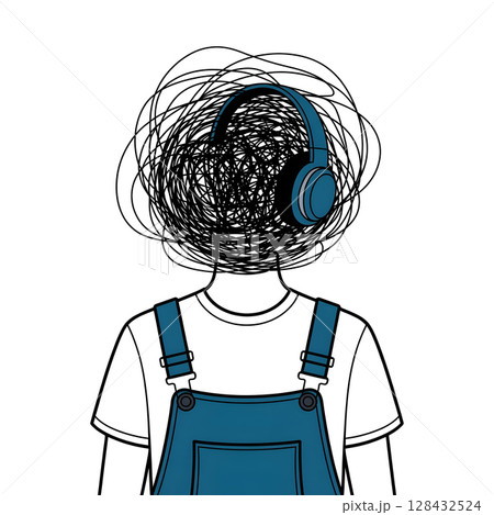 Autistic boy wearing blue noise cancelling...のイラスト素材 [128432524] - PIXTA