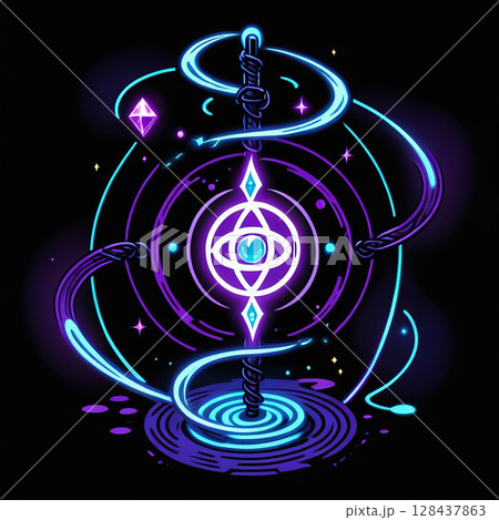Glowing magical staff surrounded by swirling...のイラスト素材 [128437863] - PIXTA