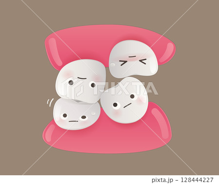 Cute cartoon showing crooked teeth and gum...のイラスト素材 [128444227] - PIXTA