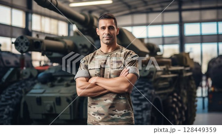 Proud Defender: Soldier with Confidence at Army...のイラスト素材 [128449359 ...
