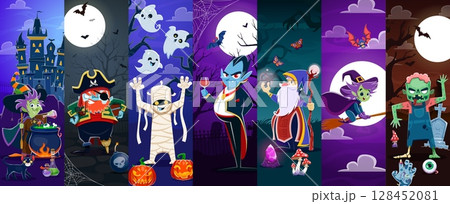 Cartoon Halloween scary characters collage....のイラスト素材 [128452081] - PIXTA