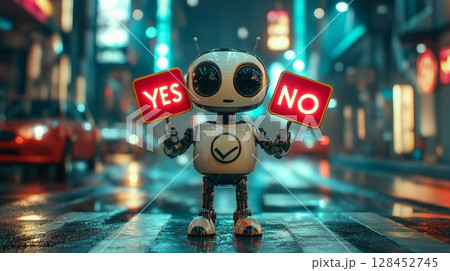 Robot making decisions in futuristic cityscapeのイラスト素材 [128452745] - PIXTA