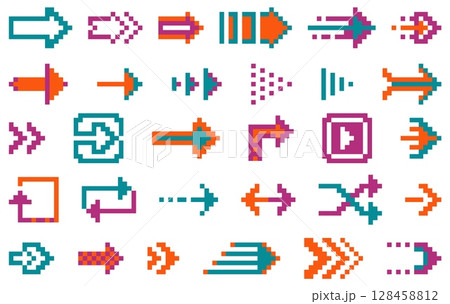 Color pixel 8 bit arrows. Retro video computer...のイラスト素材 [128458812 ...