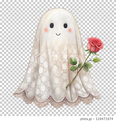 Cute little ghosts and beautiful flowers...のイラスト素材 [128471874] - PIXTA