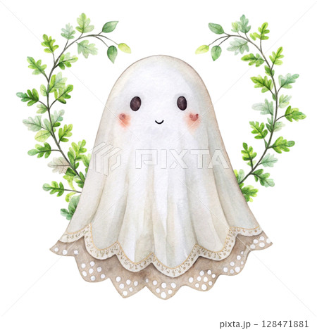 Cute little ghosts and beautiful flowers...のイラスト素材 [128471881] - PIXTA
