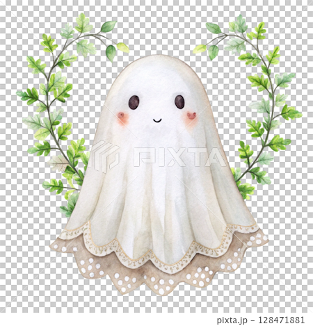 Cute little ghosts and beautiful flowers...のイラスト素材 [128471881] - PIXTA