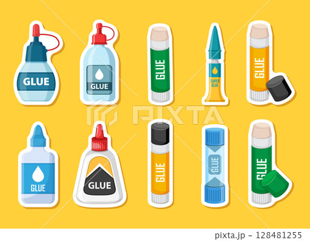Glue icon paper sticker set collection in flat...のイラスト素材 [128481255 ...