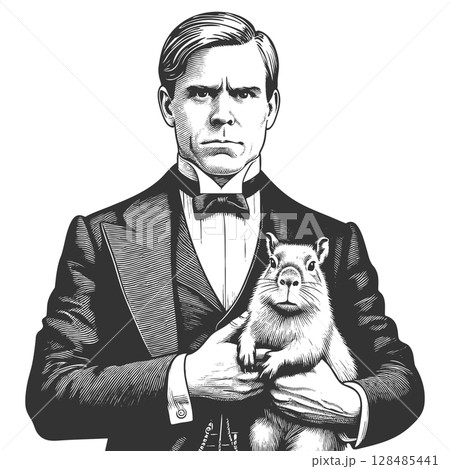 Gentleman Holding Capybara raster illustrationのイラスト素材 [128485441] - PIXTA