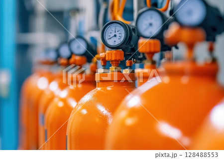 Orange gas tanks. Bundle of gas cylinder and...のイラスト素材 [128488553] - PIXTA