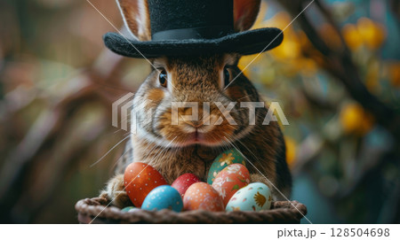 Magic of Easter, with a bunny magician and...のイラスト素材 [128504698] - PIXTA