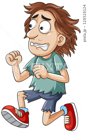 Cartoon Man Running in Fear with Red Shoesのイラスト素材 [128528124] - PIXTA