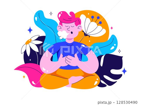 Breathwork Vector Illustration with Peaceful...のイラスト素材 [128530490] - PIXTA