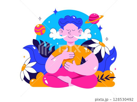 Breathwork Vector Illustration with Peaceful...のイラスト素材 [128530492] - PIXTA