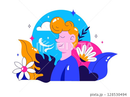 Breathwork Vector Illustration with Peaceful...のイラスト素材 [128530494] - PIXTA