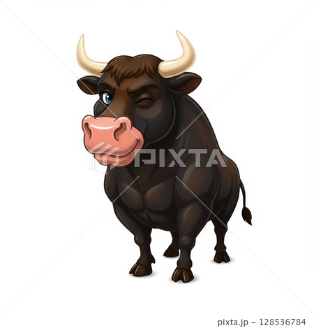 Funny cartoon bull character winking with a...のイラスト素材 [128536784] - PIXTA