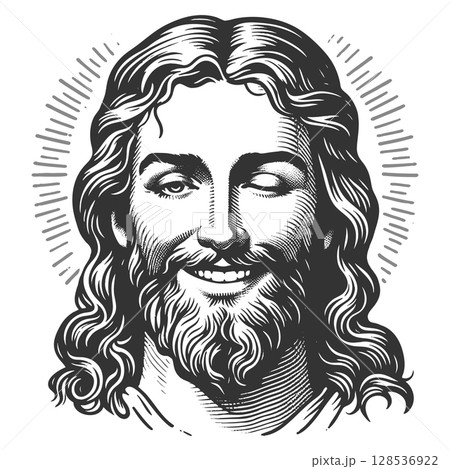 Smiling Winking Jesus Christ vector illustrationのイラスト素材 [128536922] - PIXTA