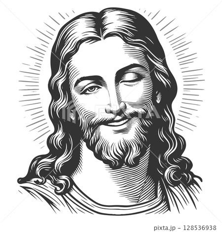 Smiling Winking Jesus Christ vector illustrationのイラスト素材 [128536938] - PIXTA