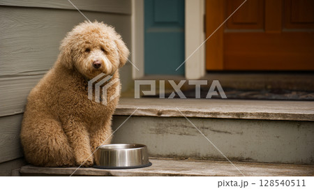 Cute fat dog sad because excess weight. Modern...のイラスト素材 [128540511 ...