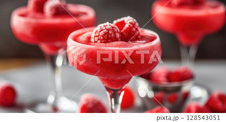 Refreshing frozen raspberry cocktails served in...のイラスト素材 [128543051 ...