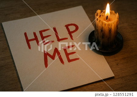 Bloody help me message written on paper near...のイラスト素材 [128551291] - PIXTA