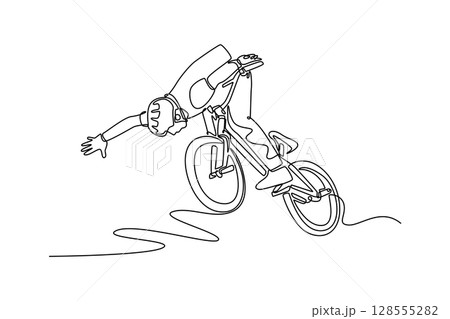 Continuous one line drawing BMX bicycle rider...のイラスト素材 [128555282] - PIXTA