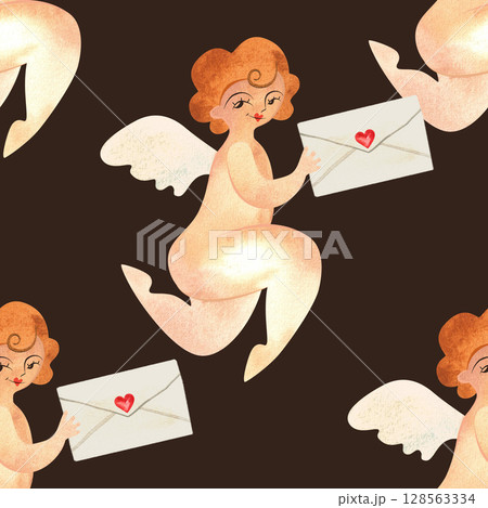 Cupid with letters in vintage style. Love mail....のイラスト素材 [128563334 ...