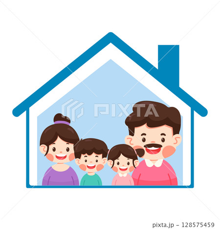 Family Staying Safe Together at Homeのイラスト素材 [128575459] - PIXTA