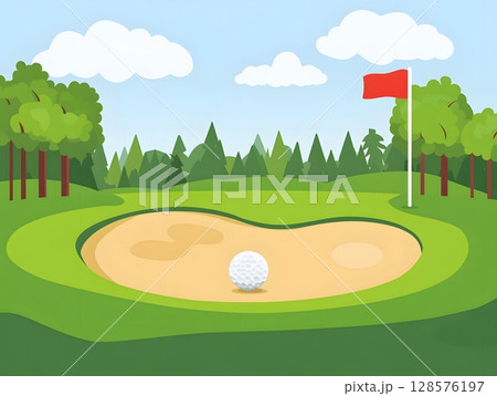 simple flat golf course hole and flag vectorのイラスト素材 [128576197] - PIXTA