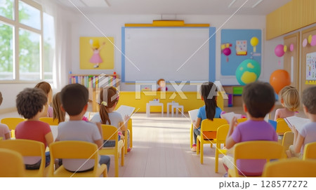 animated classroom setting with kids reading,...のイラスト素材 [128577272] - PIXTA