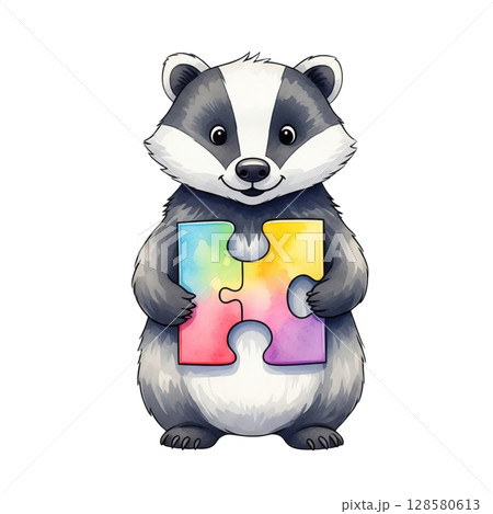 Cartoon Badger with Rainbow Puzzle Pieceのイラスト素材 [128580613] - PIXTA