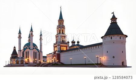 Tatarstan landscape with Kazan Kremlin at duskのイラスト素材 [128584073] - PIXTA