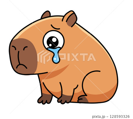 A cute cartoon capybara character crying with a...のイラスト素材 [128593326 ...