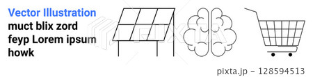 Solar panel, brain, and shopping cart represent...のイラスト素材 [128594513 ...
