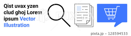 Magnifying glass, document stack, shopping cart...のイラスト素材 [128594533 ...