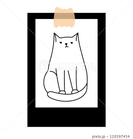 Cat photo in polaroid frame illustration. Photo...のイラスト素材 [128597454 ...